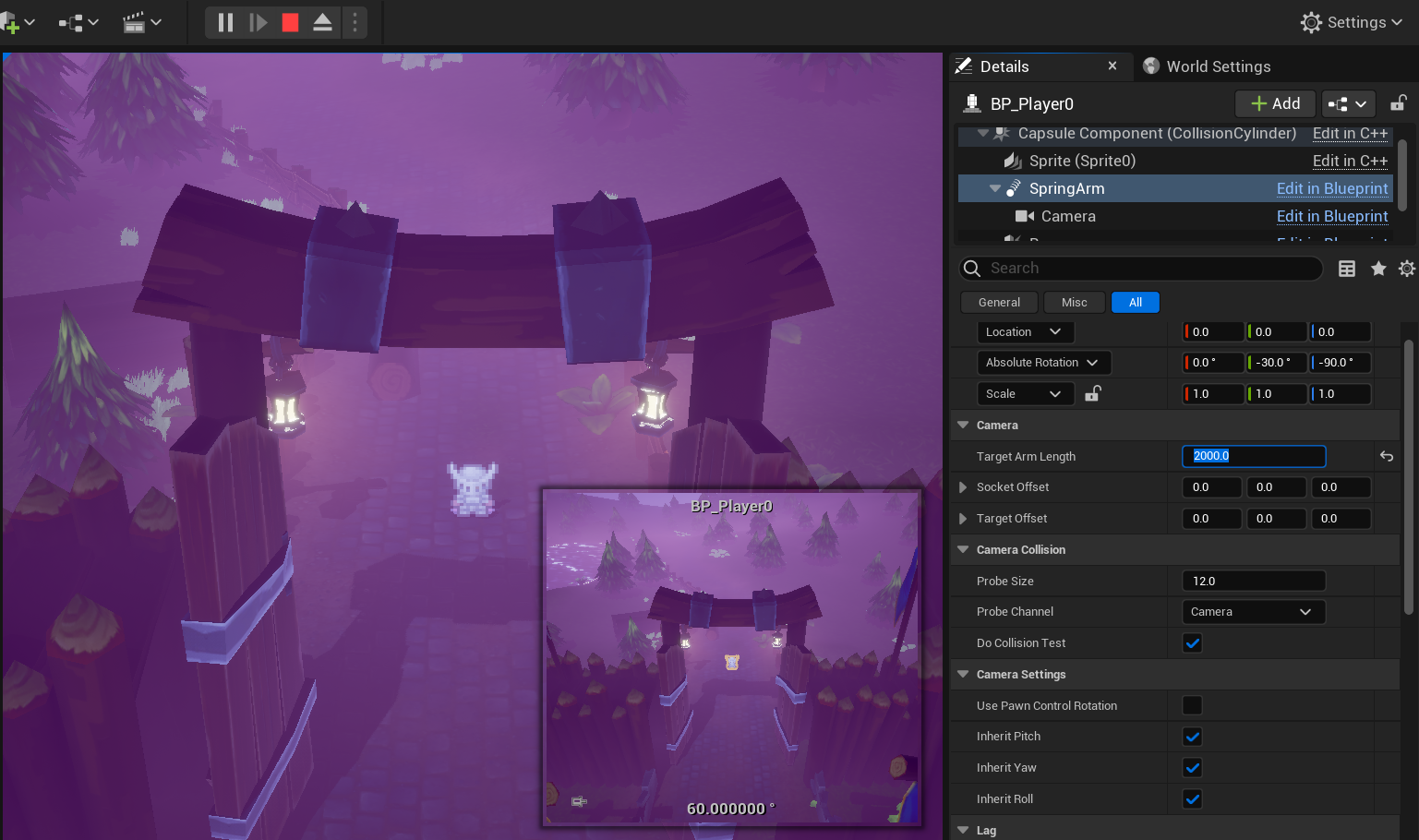 【UE5】カメラの位置を調整する【3D×2D】
